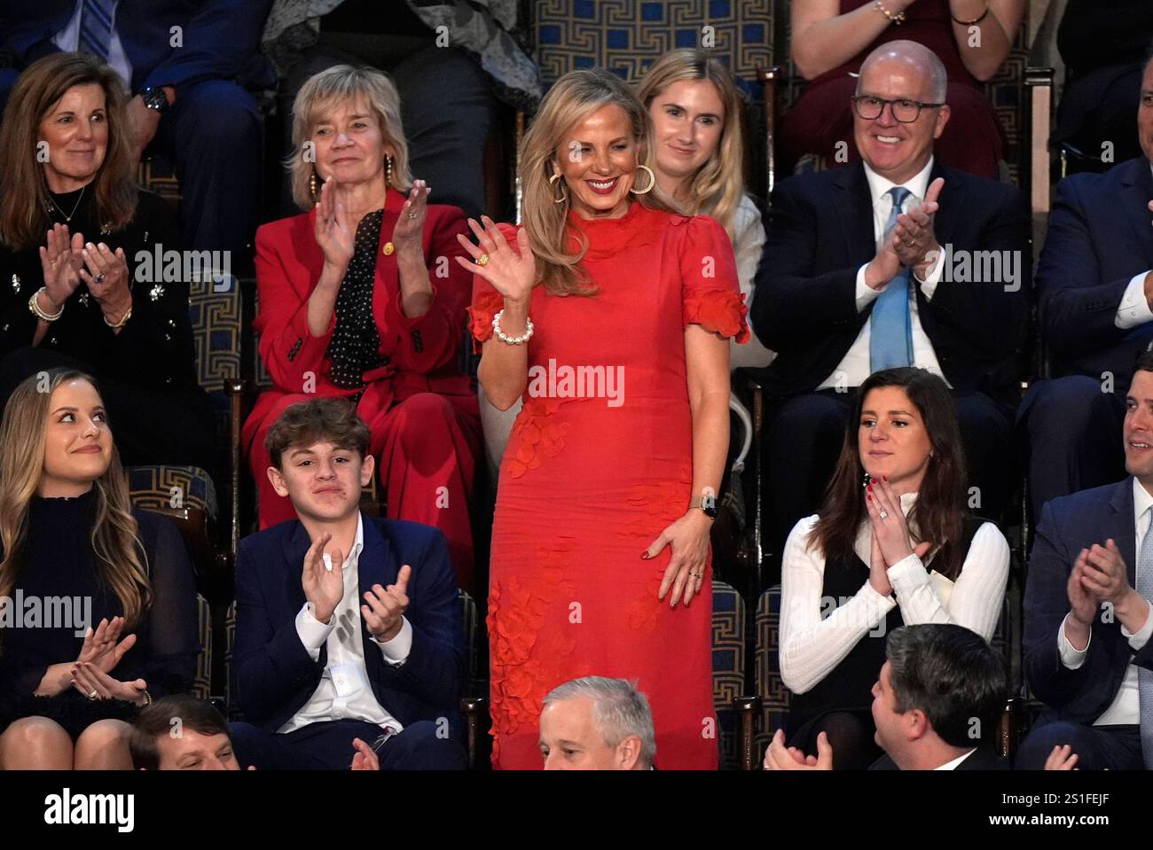 Kelly Johnson, wife of House Speaker Mike Johnson, R-La., waves after ...