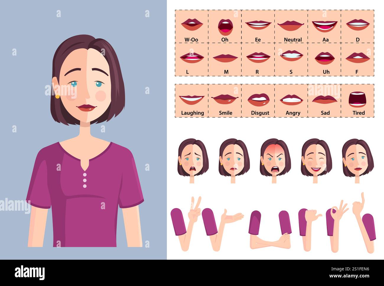 Stylized Young Woman Character Face Animation, Lip-sync, Hand Gestures ...