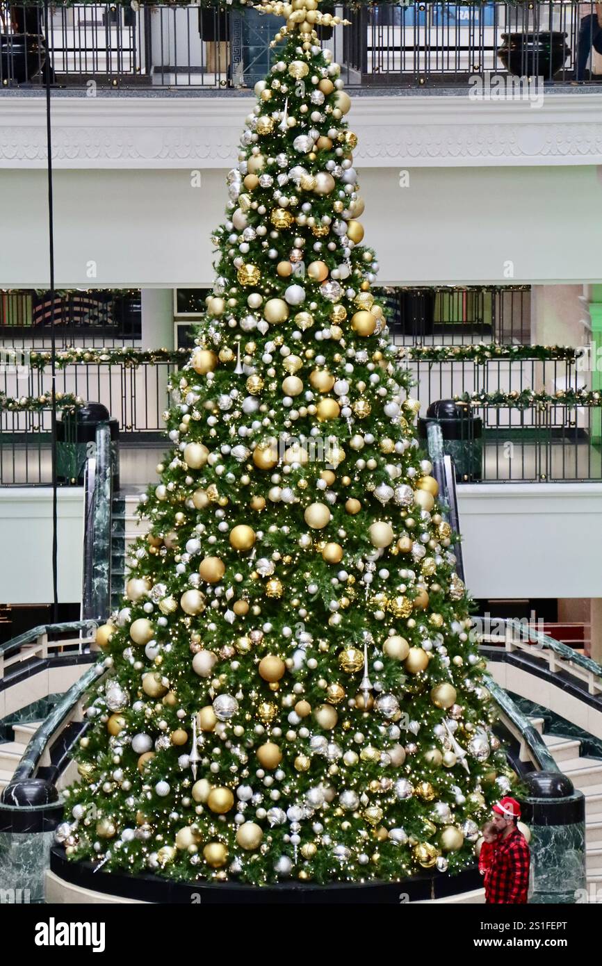Christmas tree in the holiday decorated atrium of Tower City in ...