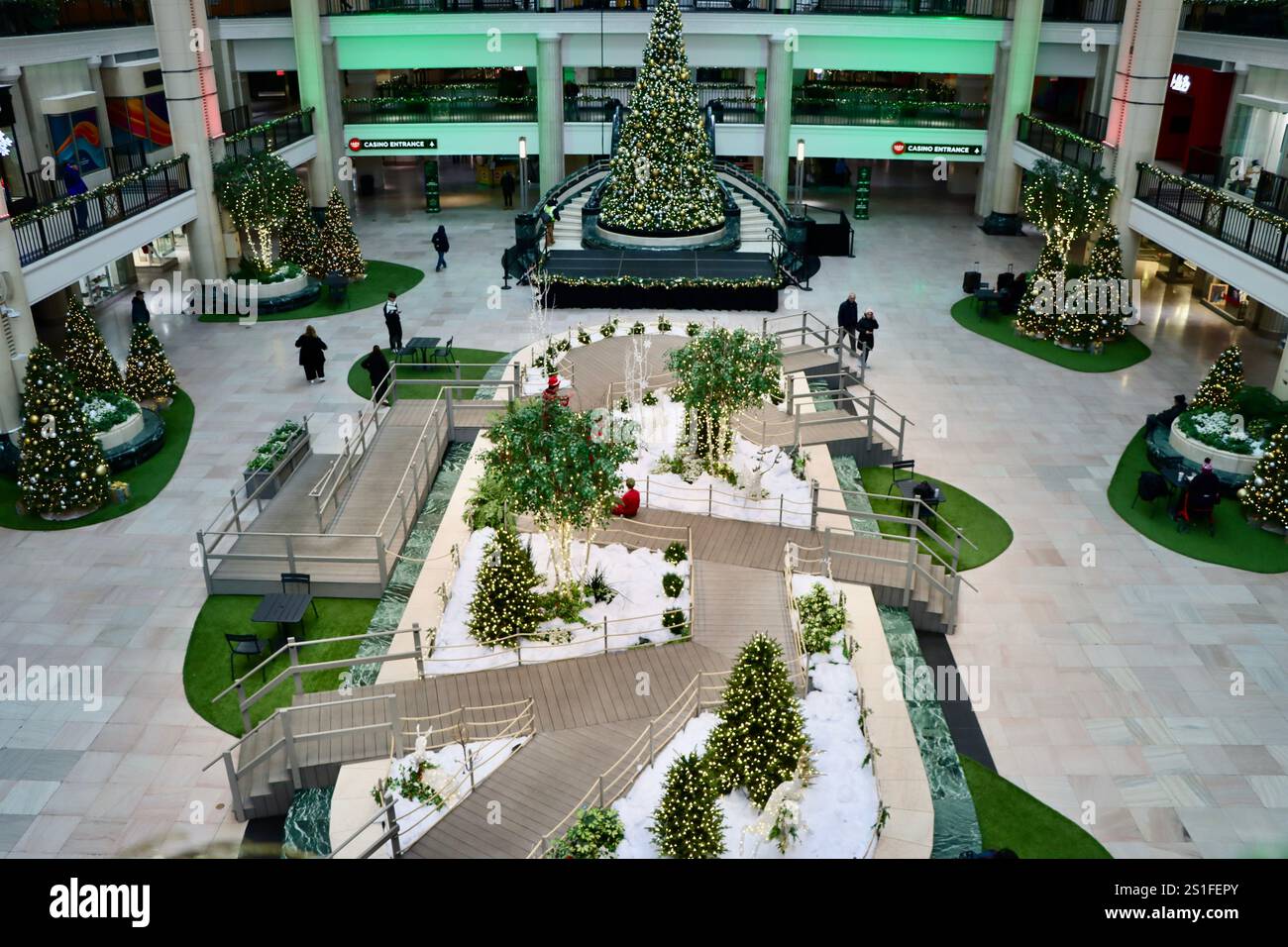 Christmas tree in the holiday decorated atrium of Tower City in ...