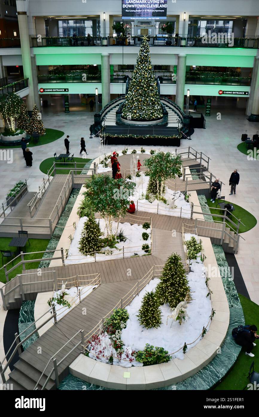 Christmas tree in the holiday decorated atrium of Tower City in ...