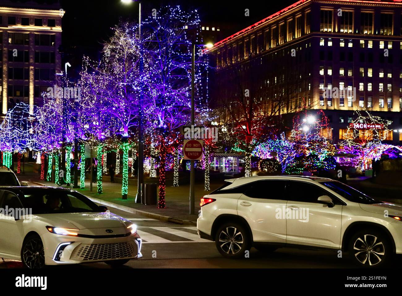 Christmas lights and decorations on Public square in downtown Cleveland ...