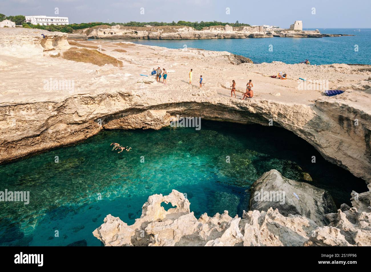 Vacationists at the Cave of Poetry (Grotta della Poesia) in Salento ...