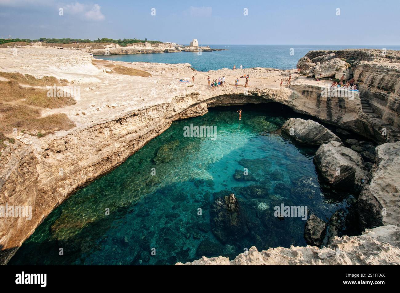 Holidaymakers at the Cave of Poetry (Grotta della Poesia) in Salento ...