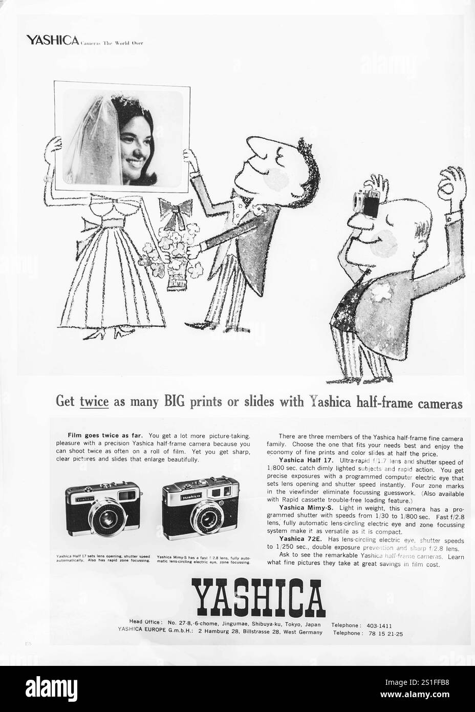 A vintage 1965 advertisement for Yashica Film Cameras, Yashica Half 17 ...