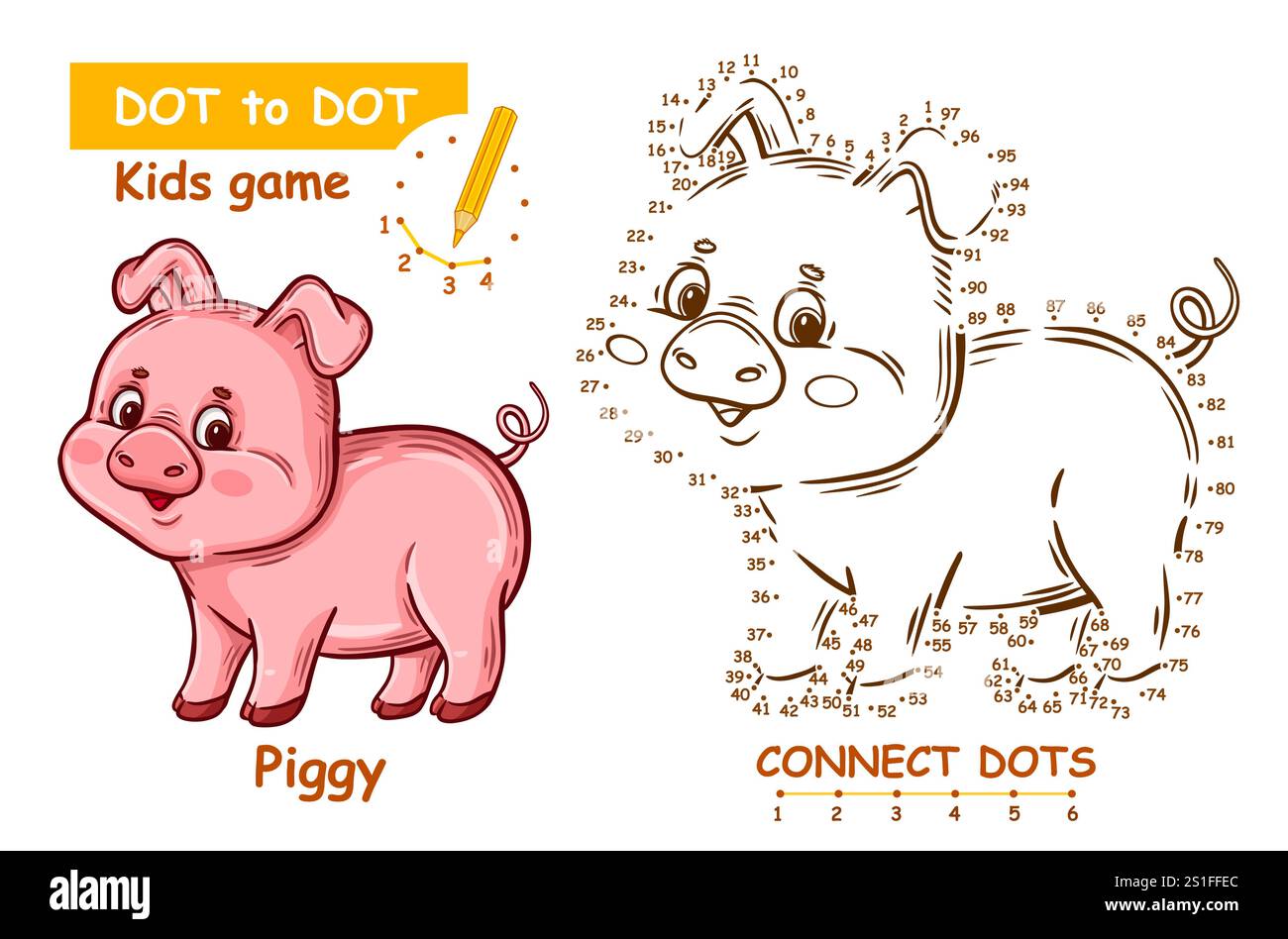 Cute pig, little piggy farm animal, connect dot number children ...