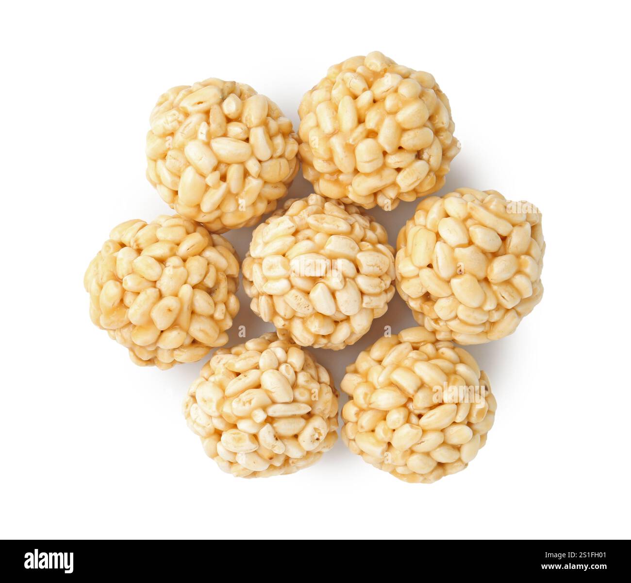 Delicious puffed rice balls isolated on white, top view Stock Photo - Alamy