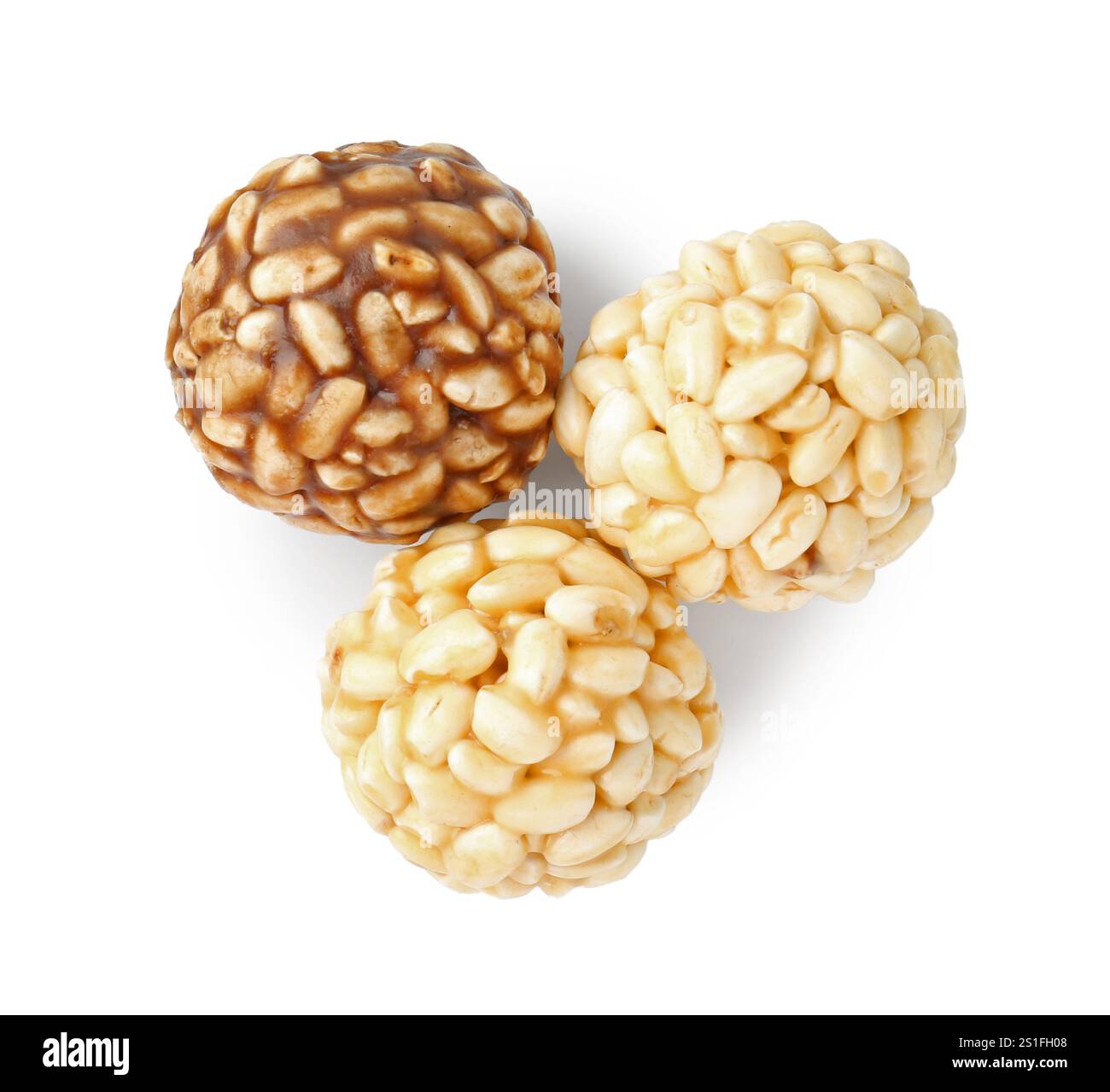 Tasty puffed rice balls isolated on white, top view Stock Photo - Alamy