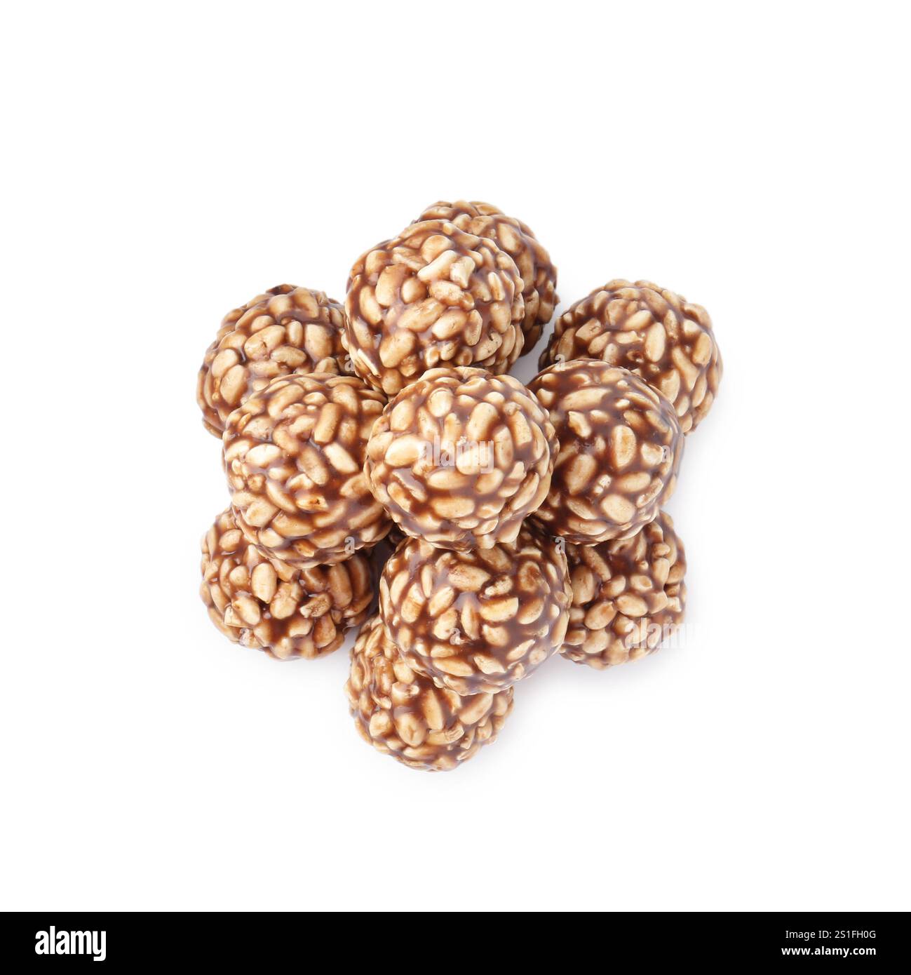 Delicious chocolate puffed rice balls isolated on white, top view Stock ...