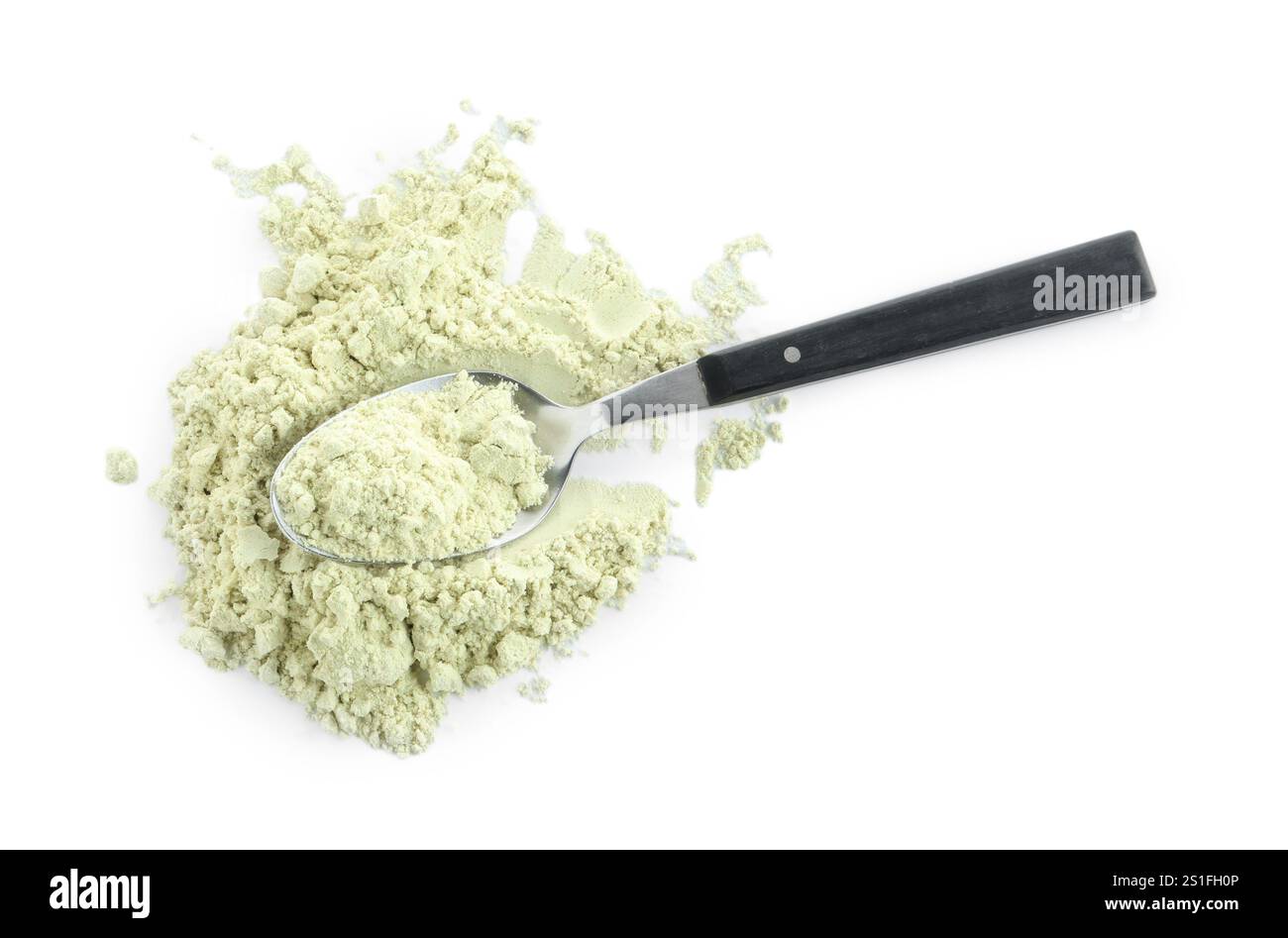 Spoon and dry wasabi powder isolated on white, top view Stock Photo - Alamy