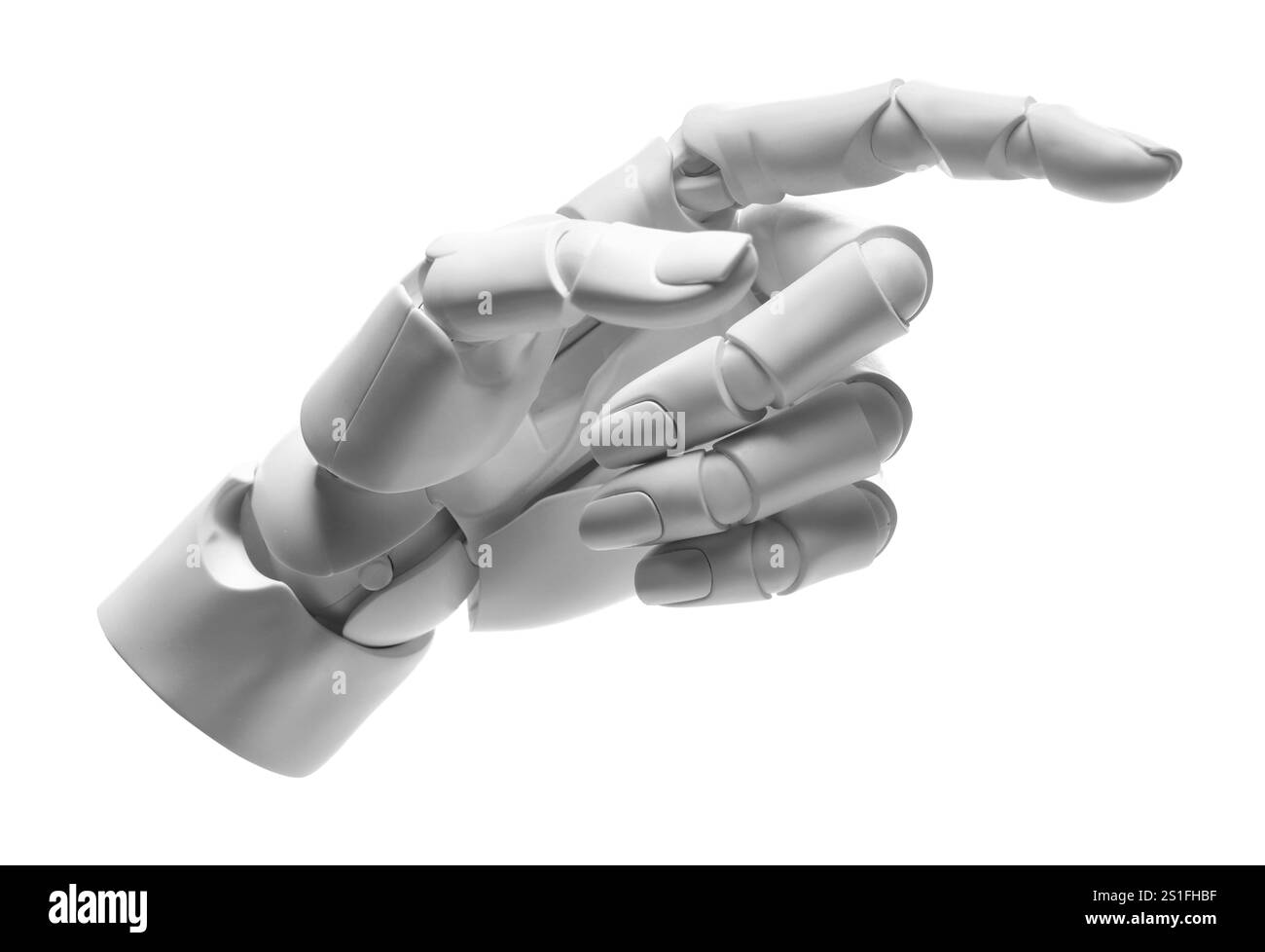 Artificial intelligence. Robot hand pointing at something on white ...