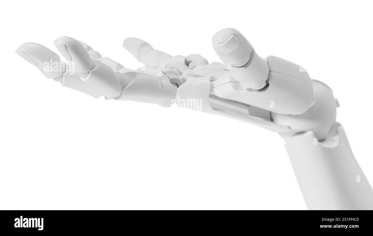 Artificial intelligence. Robot hand gesturing on white background Stock ...