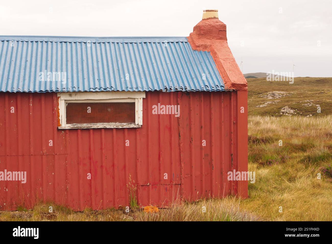 A Scottish bothy in a remote landscape on the Isle of Lewis, showing ...