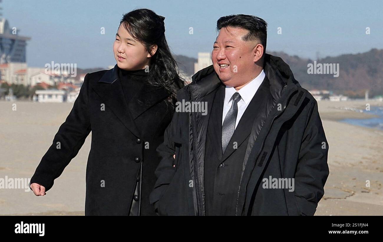 KIM JONG-UN, North Korean Supreme Leader and his daughter Kim Ju-ae visiting the Kalma coastal ...