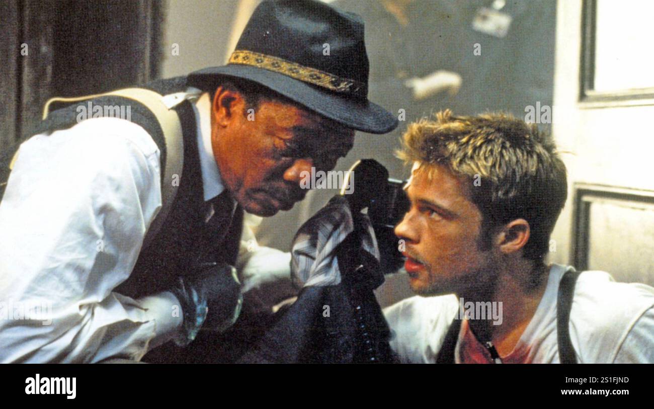 SEVEN 1995 New Line Cinema film with Brad Pitt at right and Morgan ...