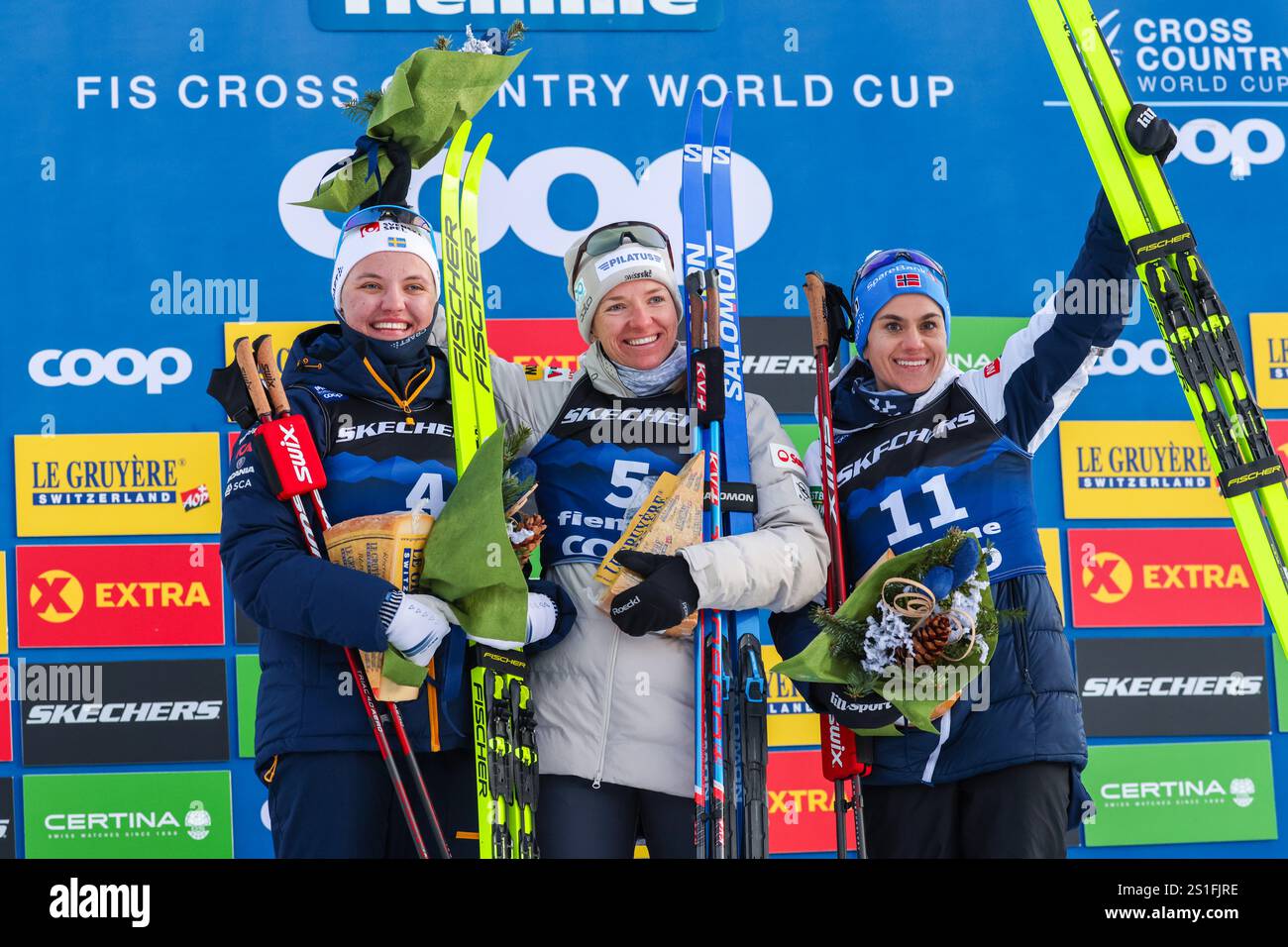 Val di Fiemme, Italy 20250103. Linn Svahn, Nadine Fähndrich and Heidi ...