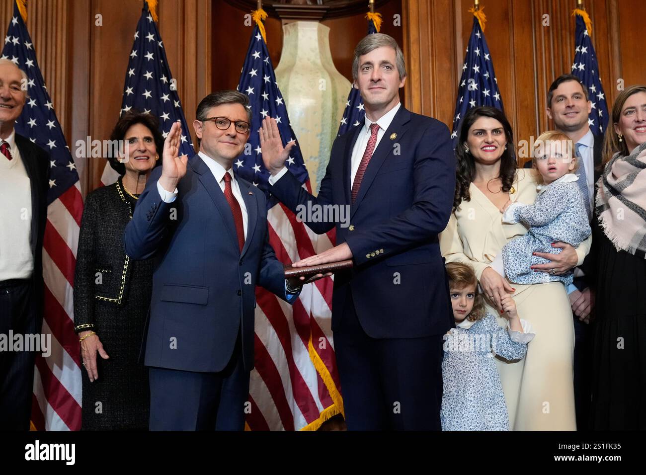 House Speaker Mike Johnson, R-La., center left, poses during a ...
