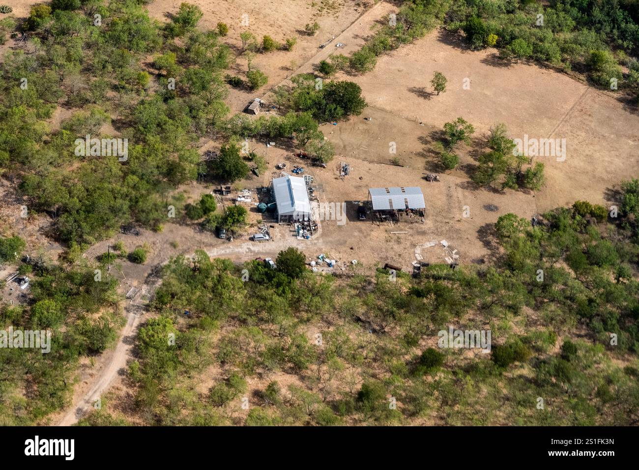 Austin, Texas - Aerial view of a car port and storage shed on the ...