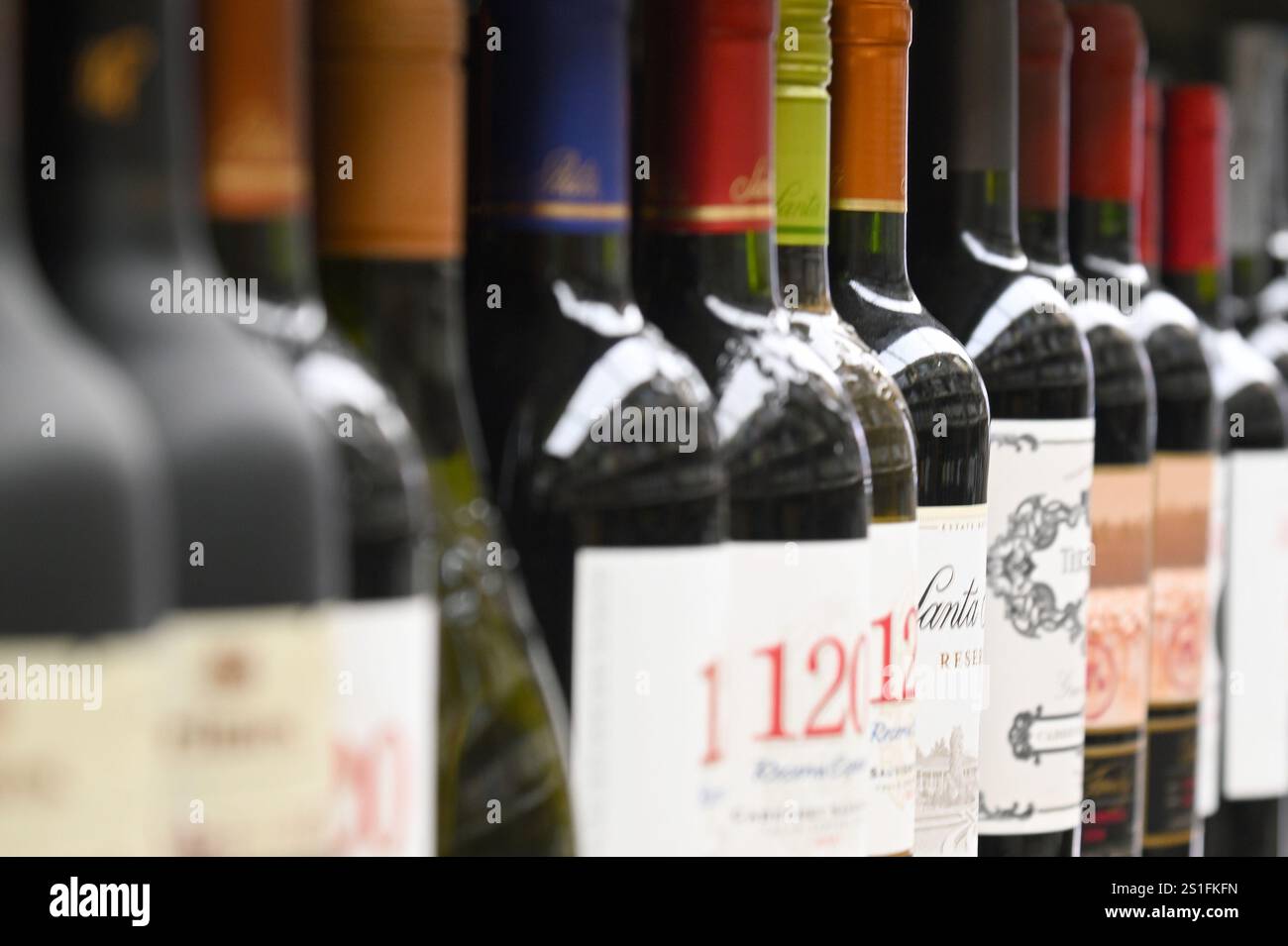 New York, USA. 03rd Jan, 2025. Bottles of wine for sale in a liquor ...