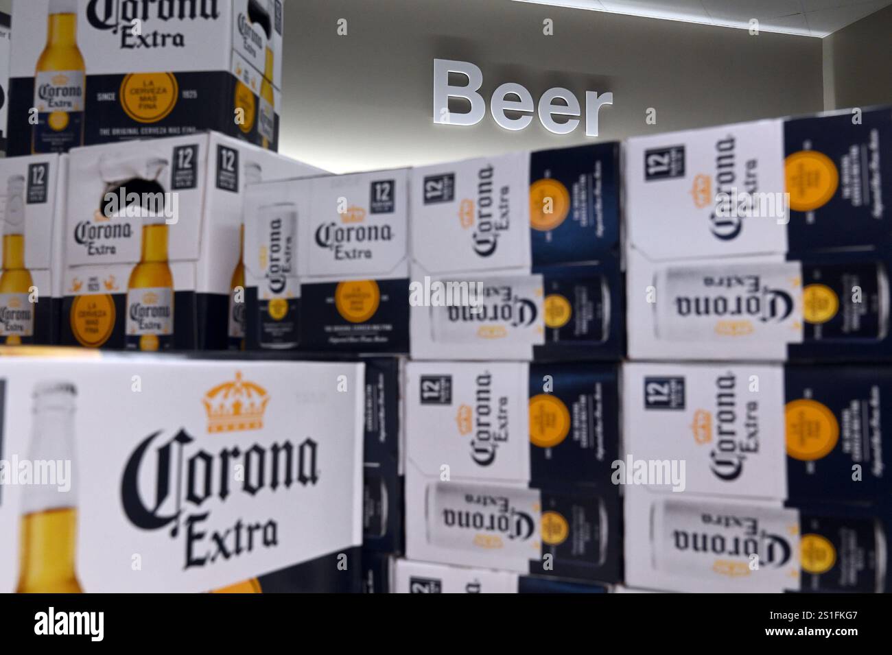 Cases of beer for sale at a Target retail store, New York, NY, January ...