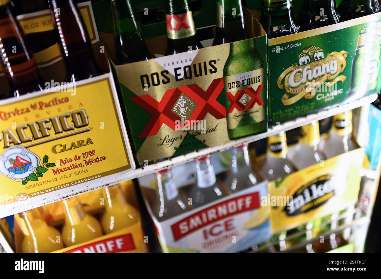 New York, USA. 03rd Jan, 2025. Cases of beer for sale at a grocery ...