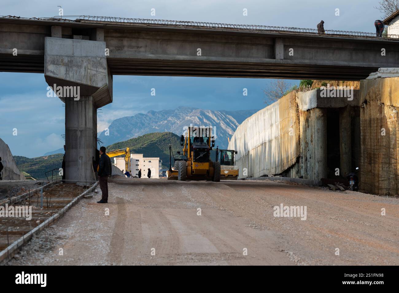 Infrastructure construction works at the suburbs of Tirana, Albania ...