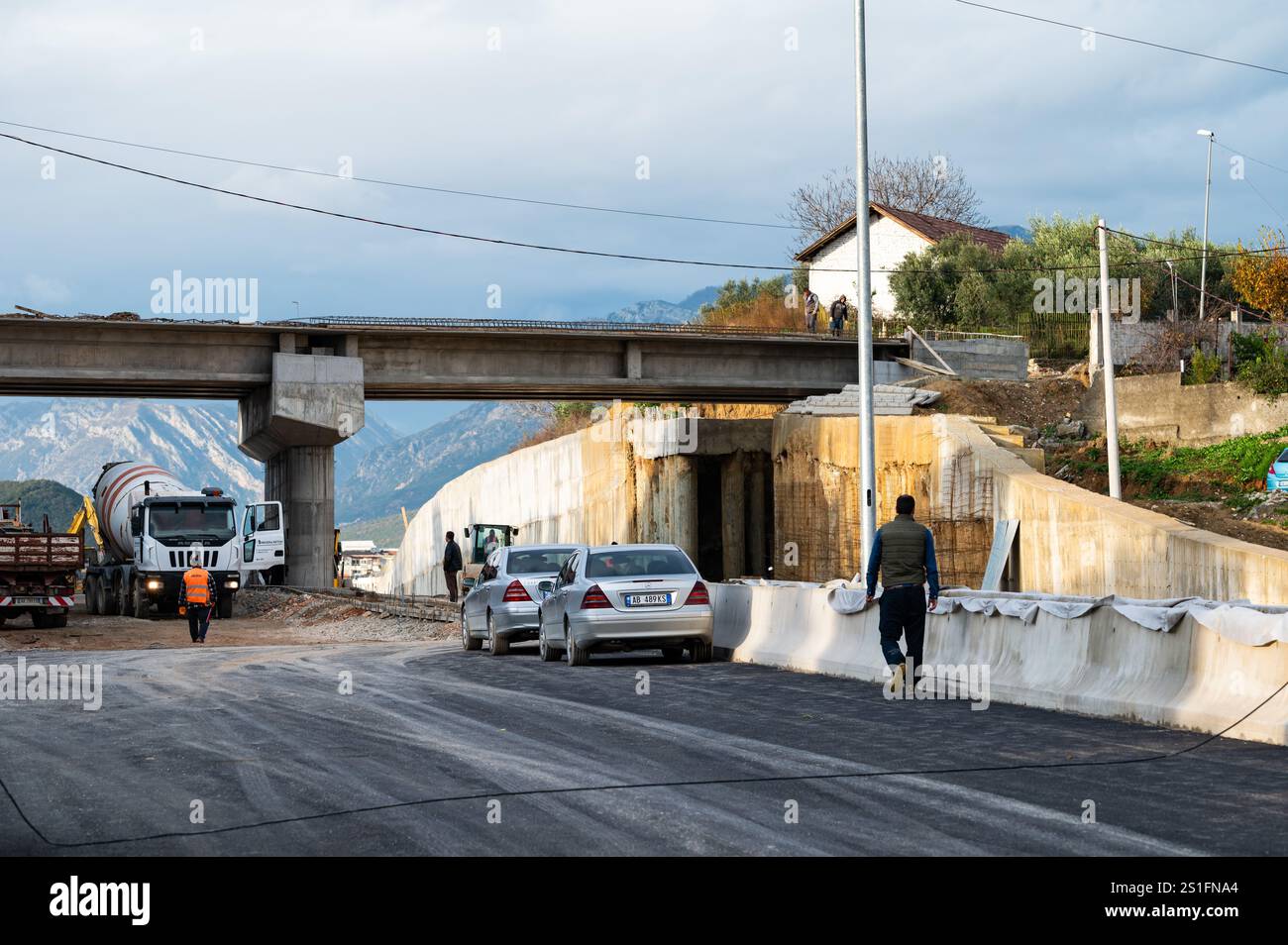 Infrastructure construction works at the suburbs of Tirana, Albania ...