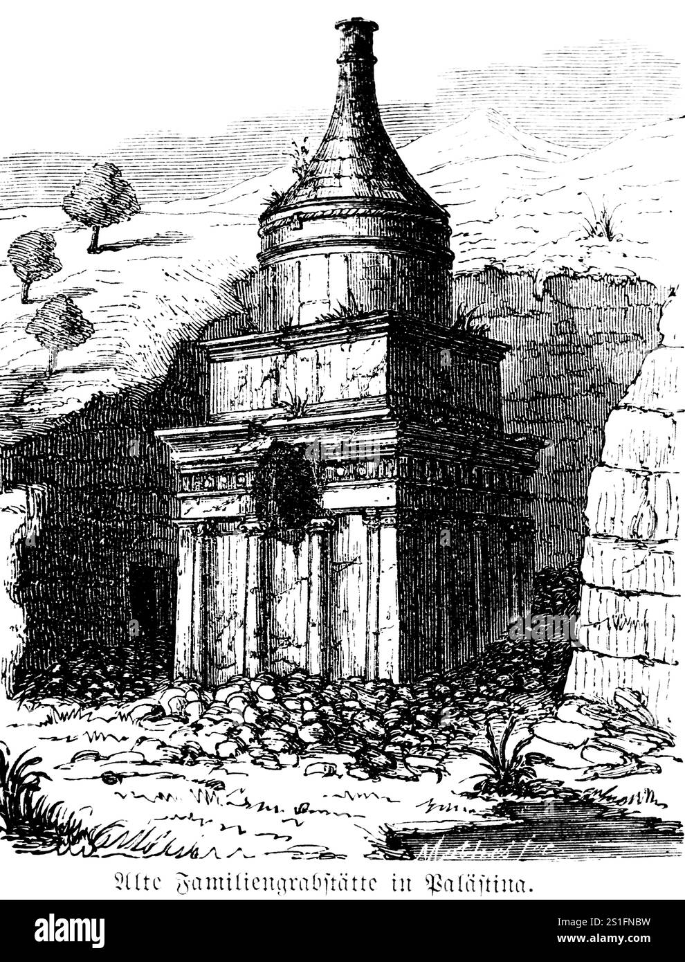 Ancient family tomb near Jerusalem, carved into the rock face, so ...