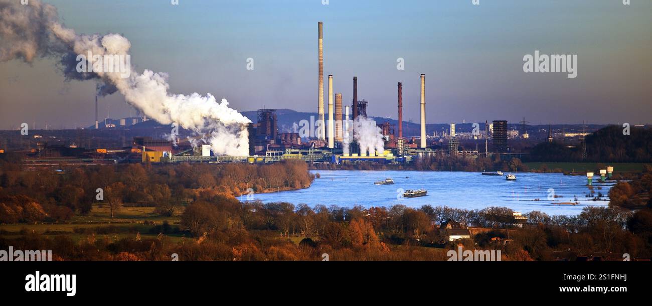 View from the Rheinpreussen spoil tip to Duisburg with ships on the ...