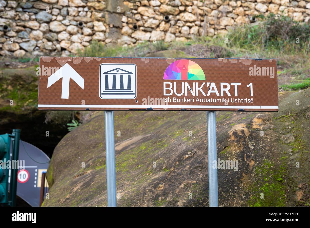 Sign and entrance of the Bunk'Art 1 museum in Tirana, Albania, DEC 10 ...