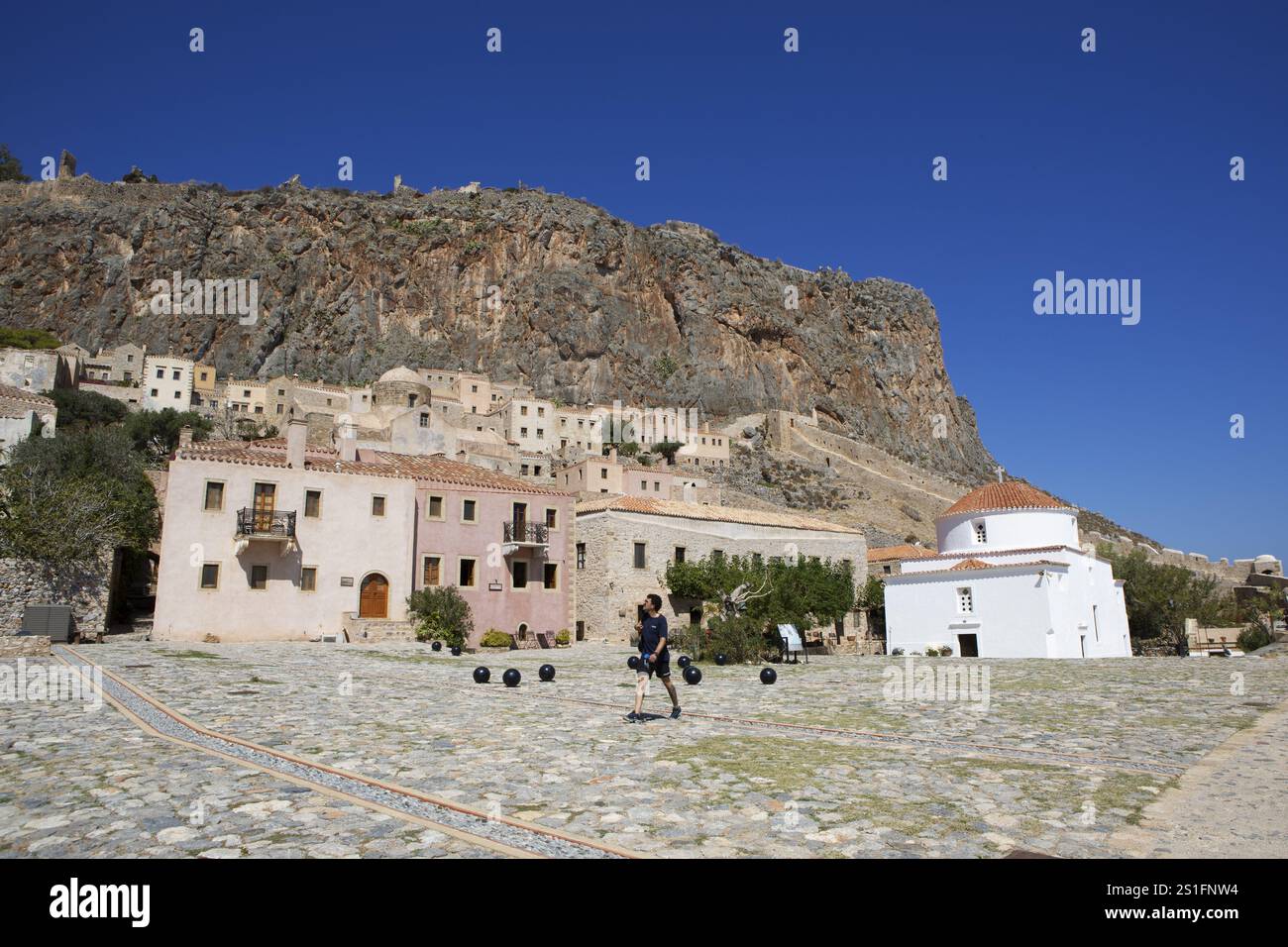Square in the lower town of the Byzantine castle town of Monemvassia ...