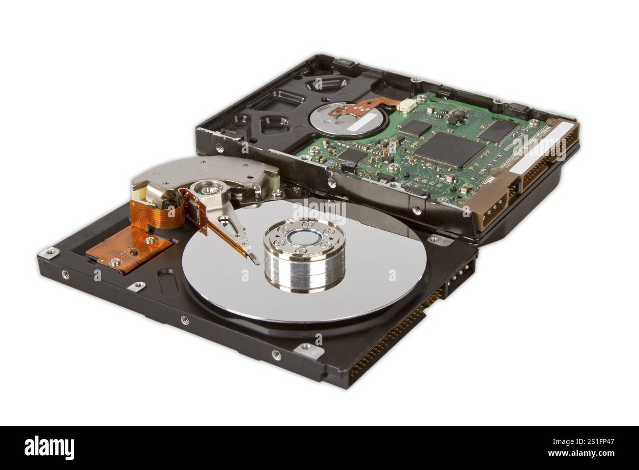 The inside of a hard disc drive on a light background Stock Photo - Alamy
