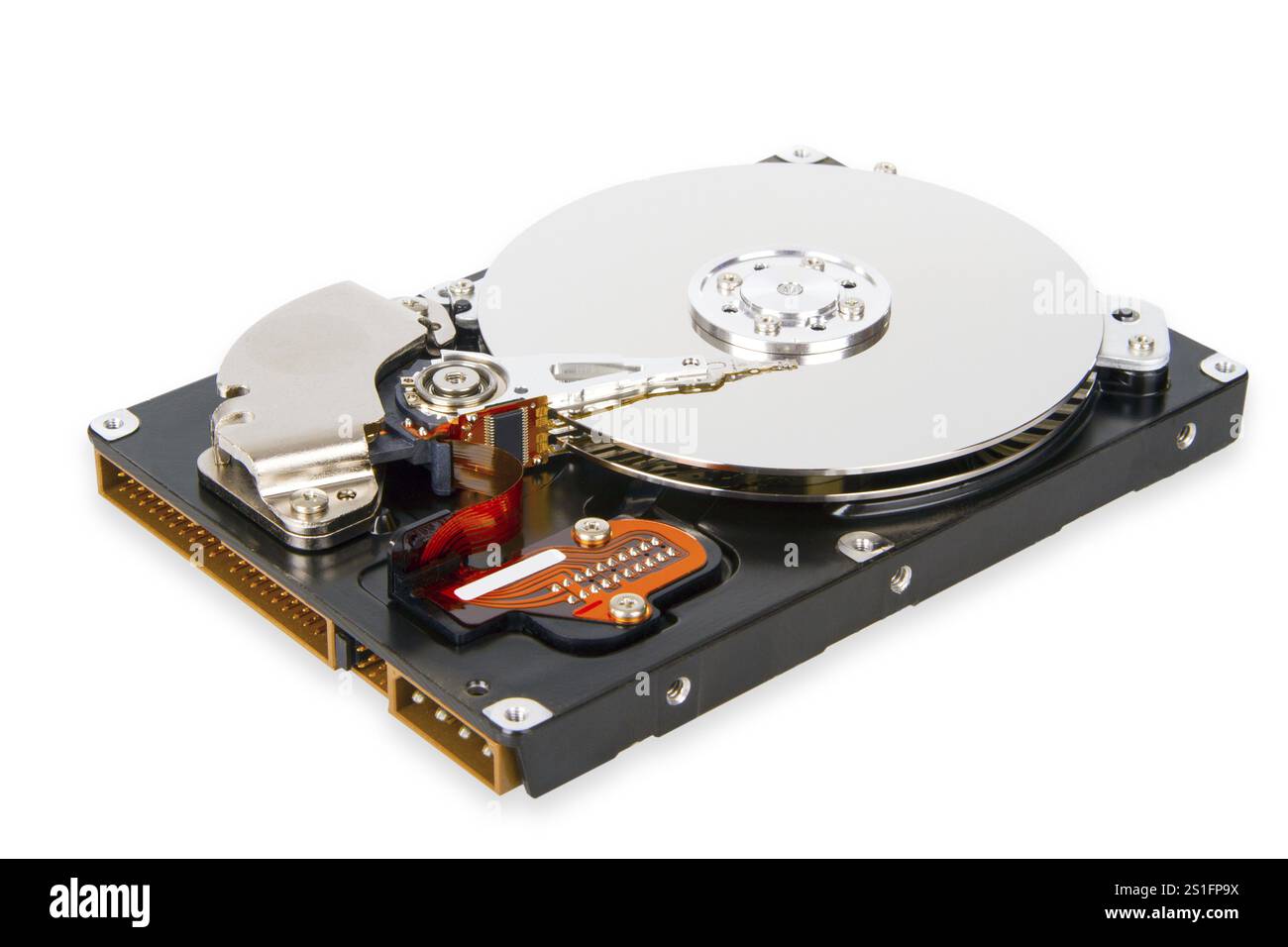 The inside of a hard disc drive on a light background Stock Photo - Alamy