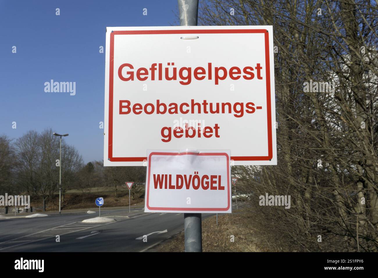 Avian influenza warning sign Wild bird observation area at the entrance ...
