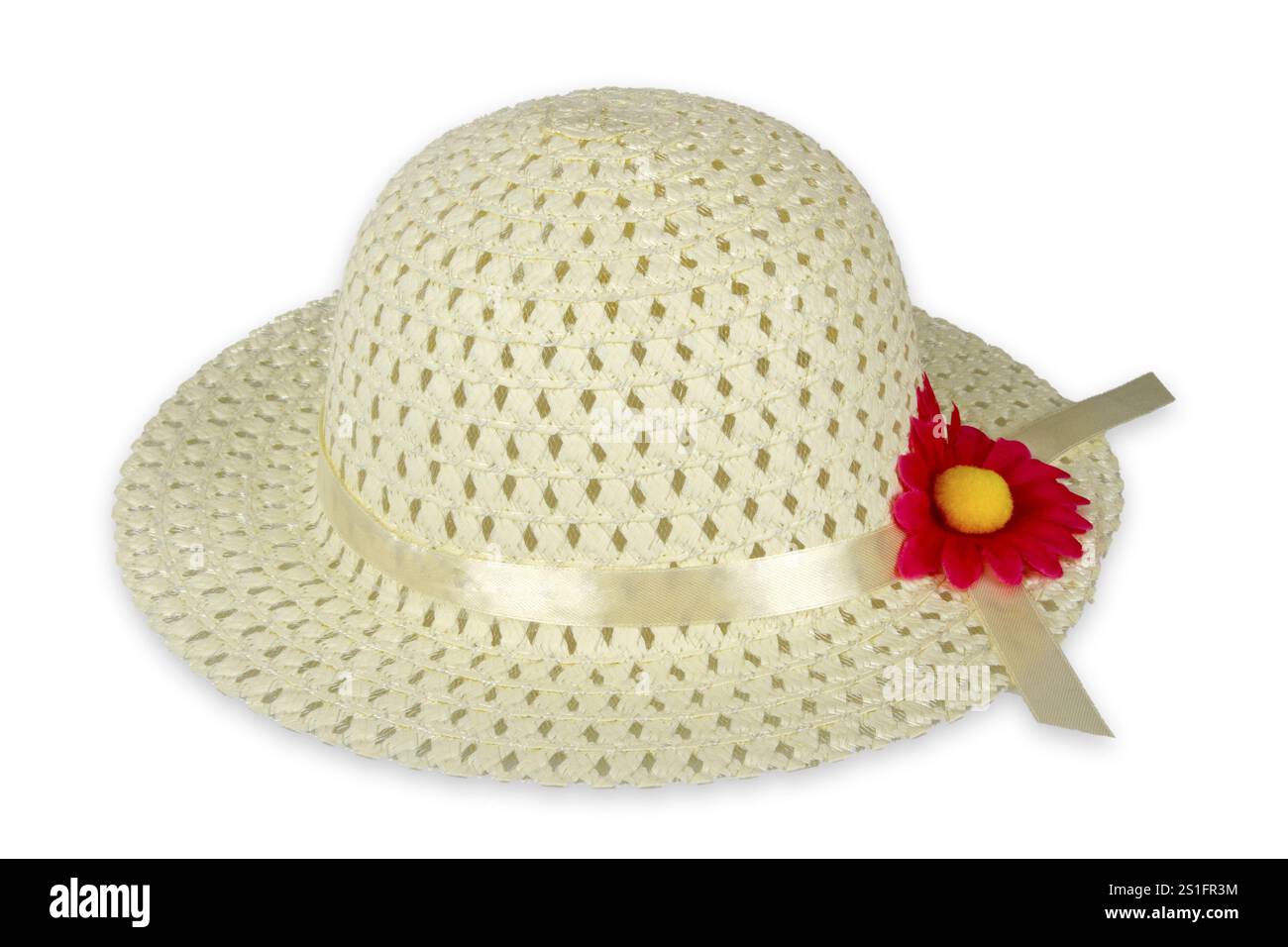 Straw hat with flower cropped on a white background Stock Photo - Alamy