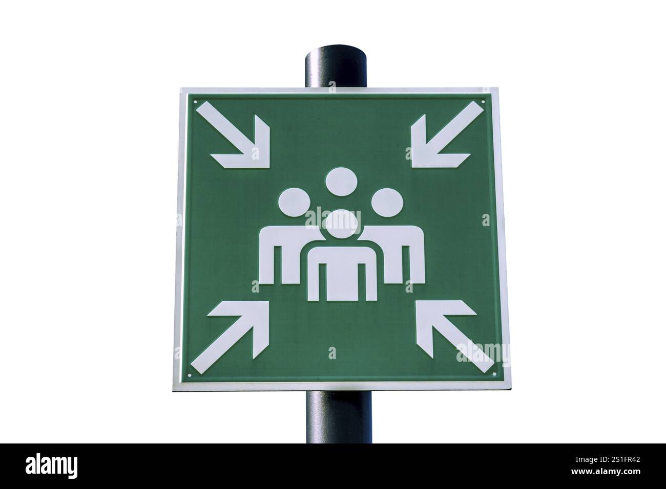 Green information sign assembly point on white background Stock Photo ...