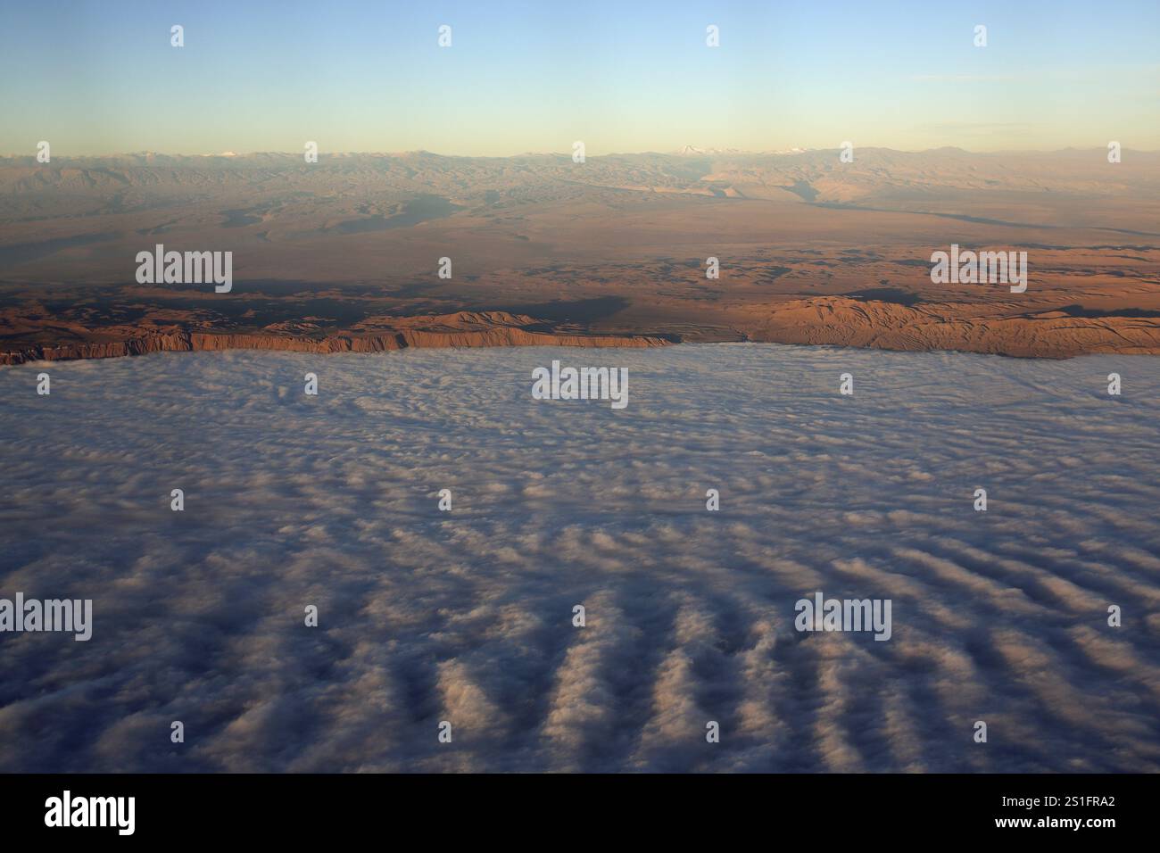North Chile, from aeroplane window, fog, clouds, Chile, South America ...
