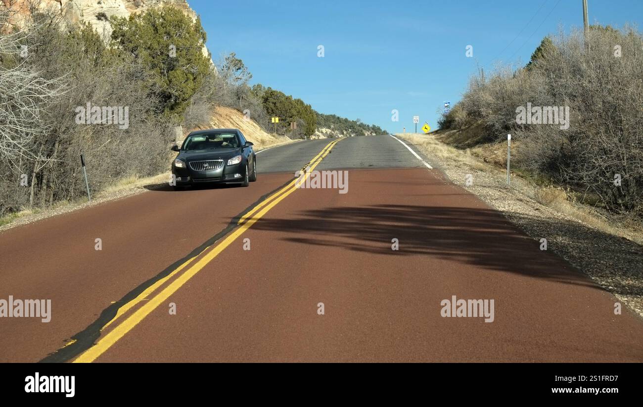 The border of Zion National Park is marked by the change of the typical ...