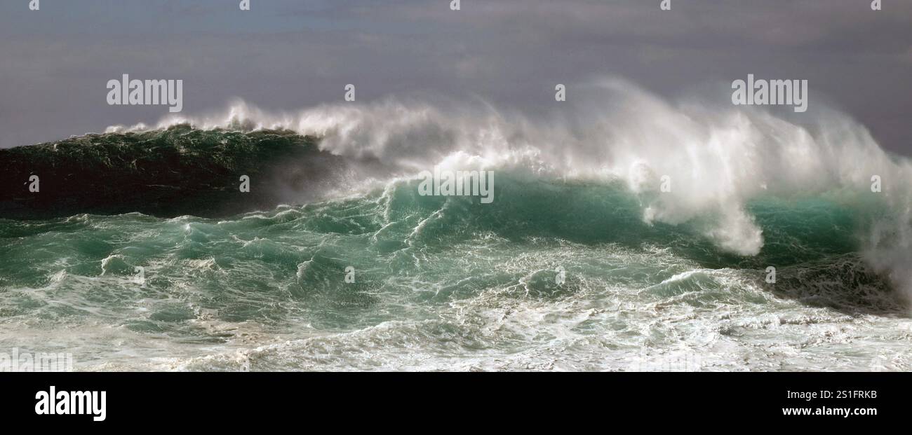 High wave piles up metres high in front of rolling over. Landscape ...