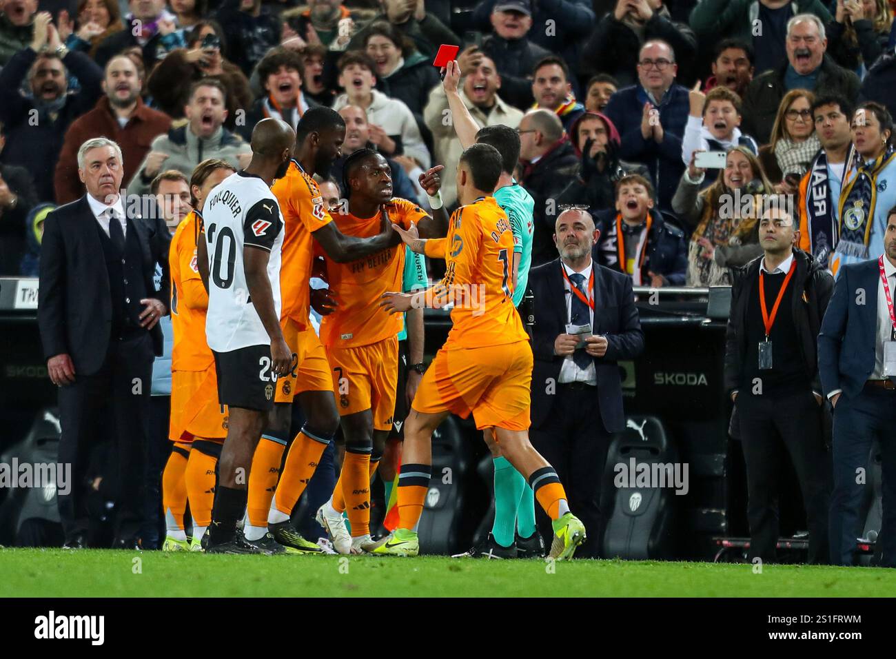 Vinicius Junior of Real Madrid see the red card during the Spanish ...