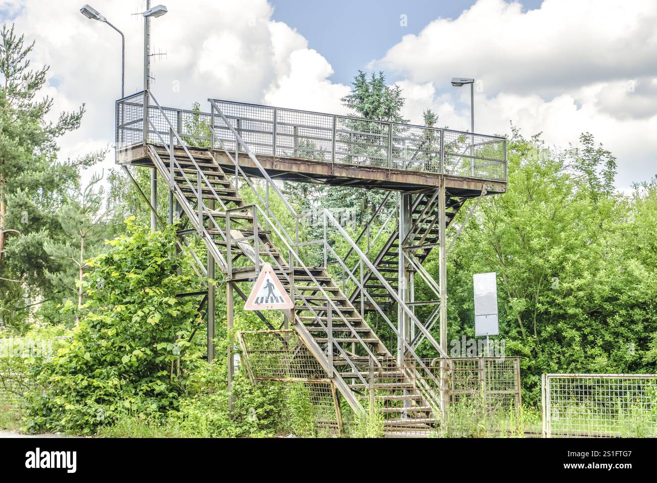 Pedestrian crossing surrounded by green trees and bushes Stock Photo ...