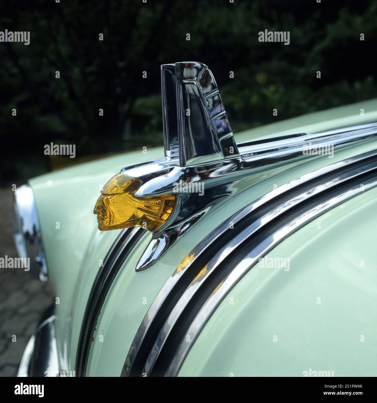 Radiator mascot of an American road cruiser Pontiac Chieftain Catalina ...