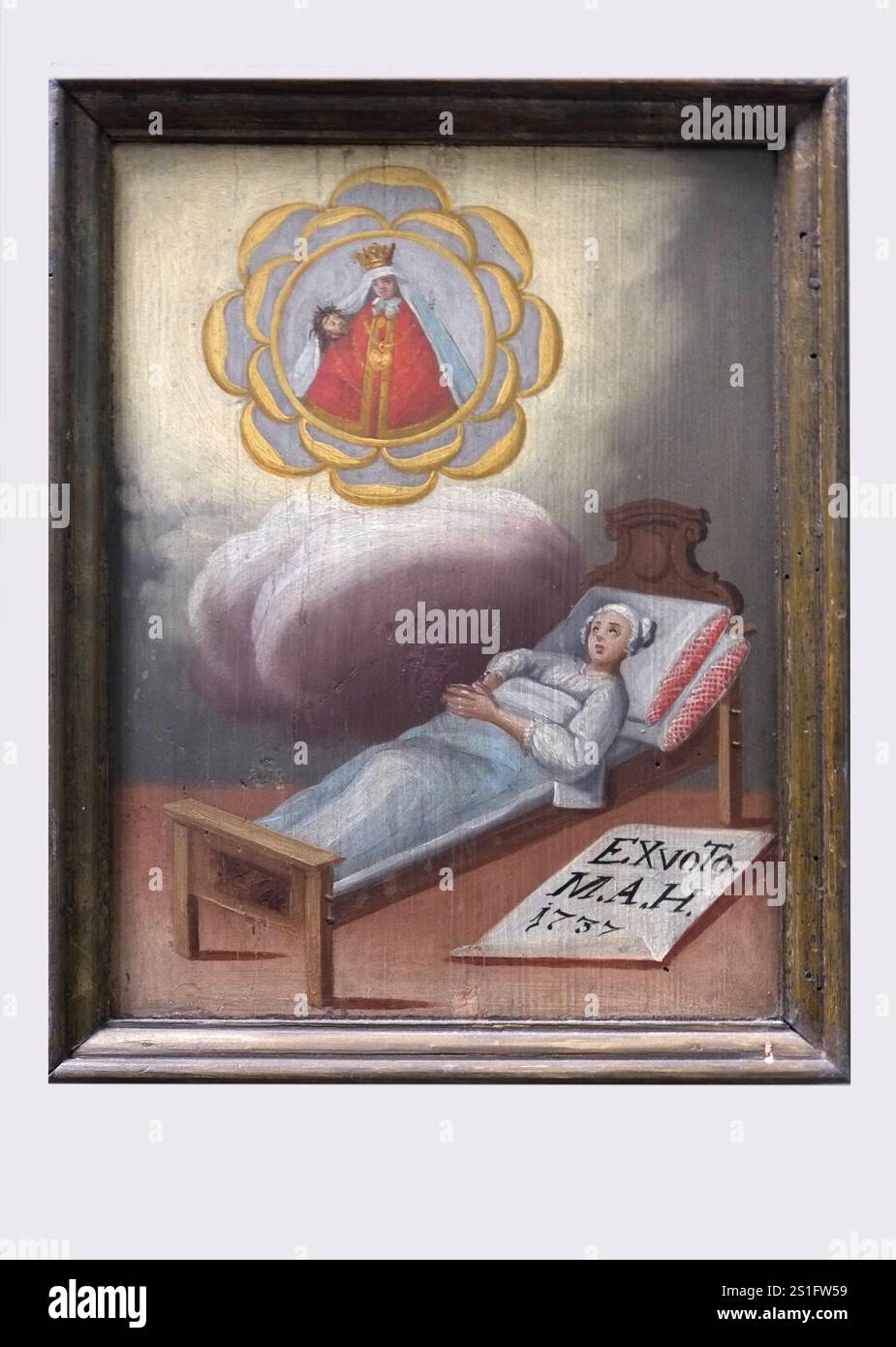 Votive tablets depicting a seriously ill woman in bed, with St Mary ...