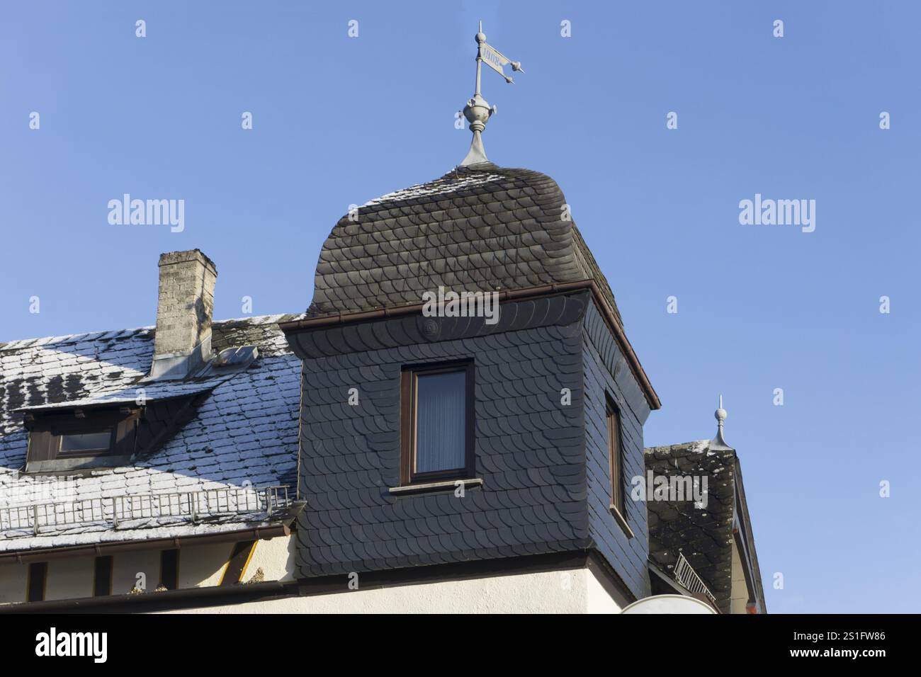 Bay window with slate shingles in Hesse, Germany, Europe Stock Photo ...