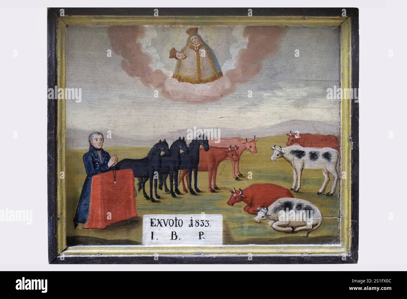 Votive tablet depicting a praying man surrounded by his cows and horses ...