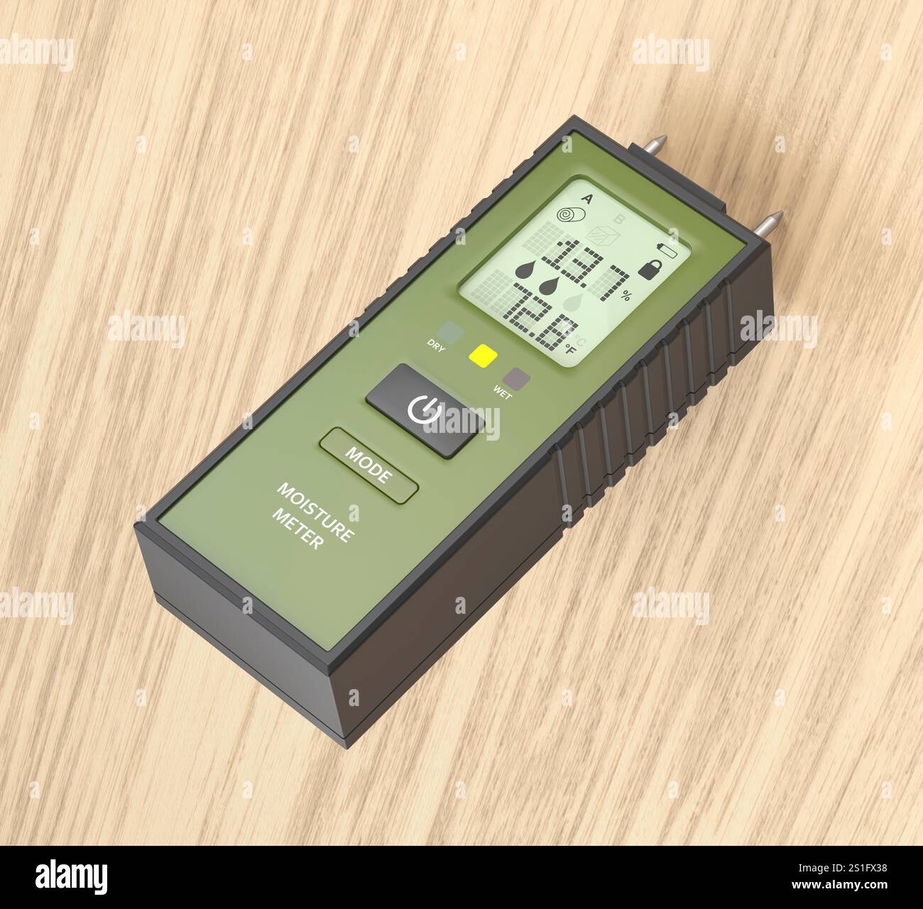 Measuring humidity of wood with a digital moisture meter Stock Photo ...