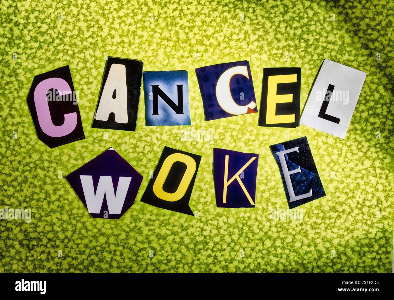 The Words "Cancel Woke" using cut-out paper letters in the ransom note ...