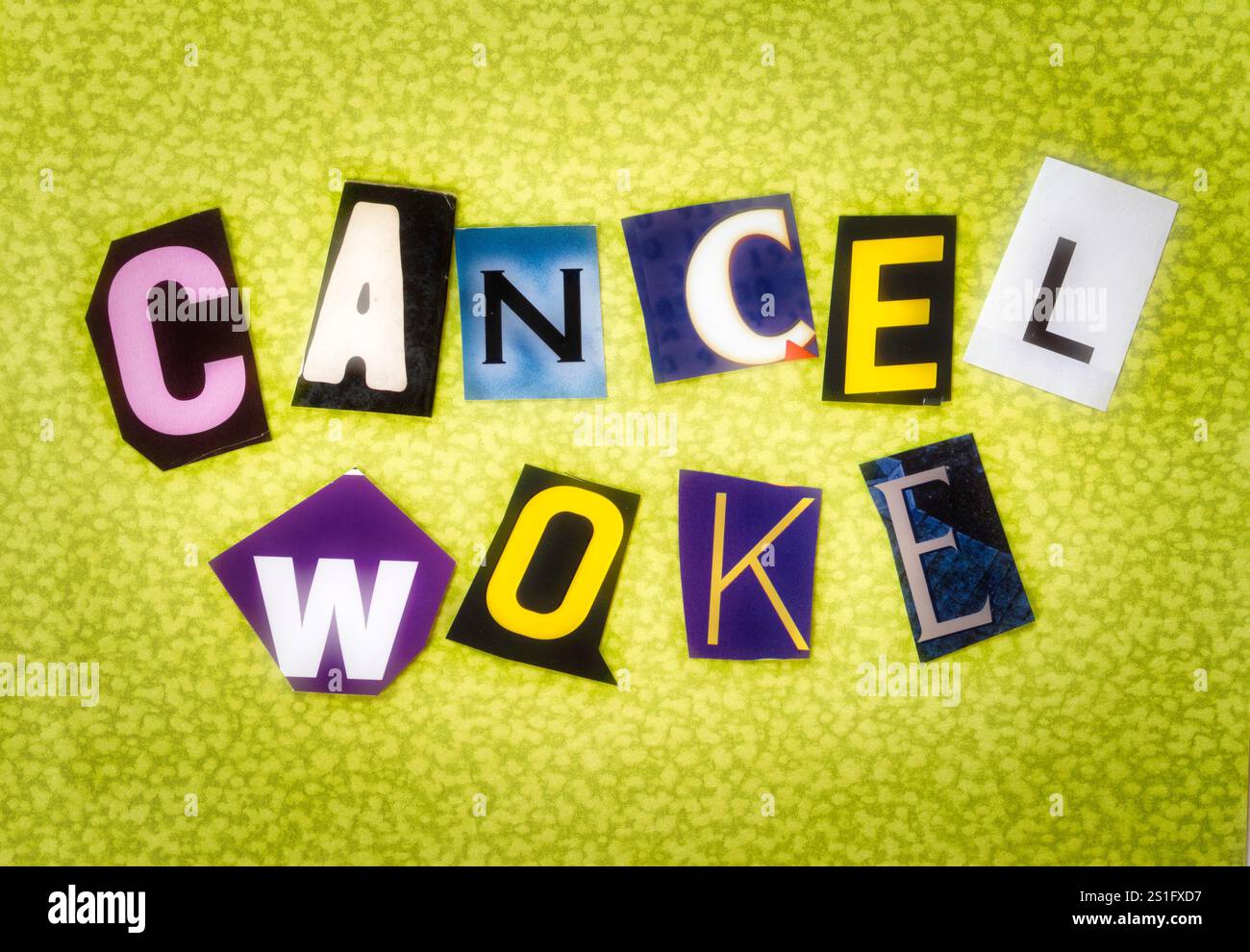 The Words "Cancel Woke" using cut-out paper letters in the ransom note ...