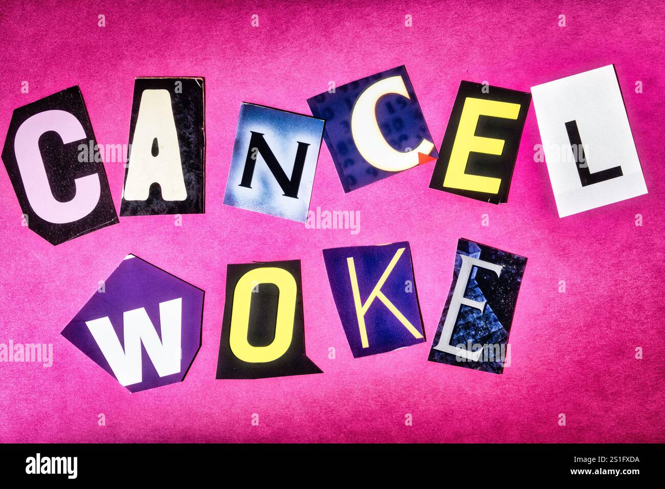 The Words "Cancel Woke" using cut-out paper letters in the ransom note ...