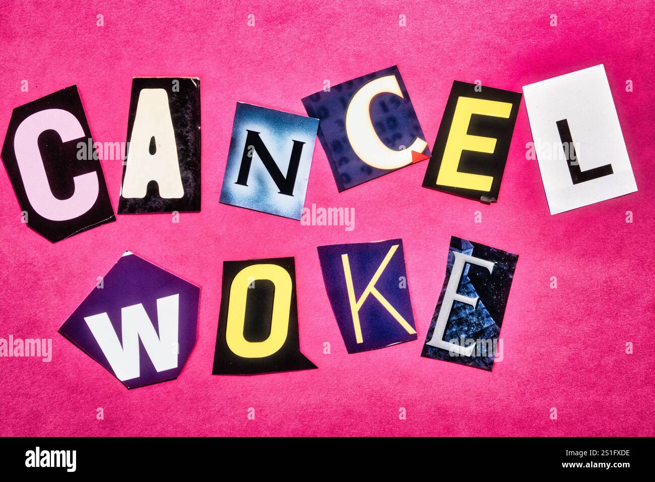The Words "Cancel Woke" using cut-out paper letters in the ransom note ...